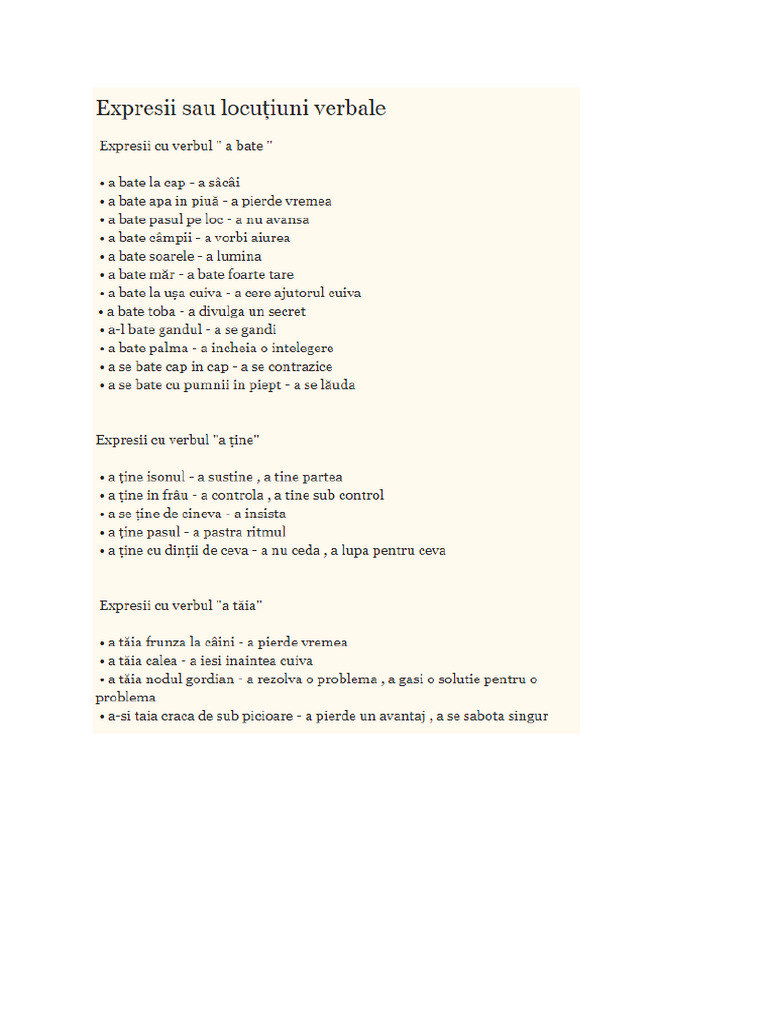 Locutiuni A Bate, A Tine, A Taia | PDF
