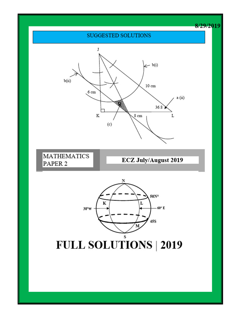 2019 ECZ Mathematics Paper 2 Solutions | PDF