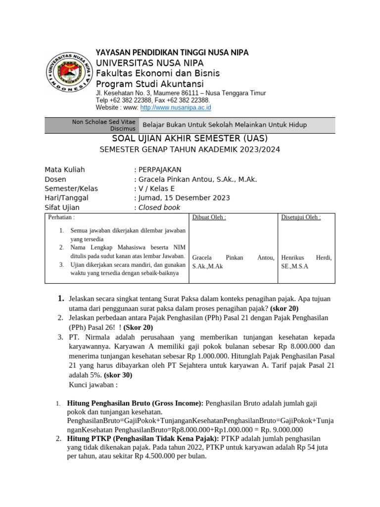 Soal UAS Perpajakan VE | PDF