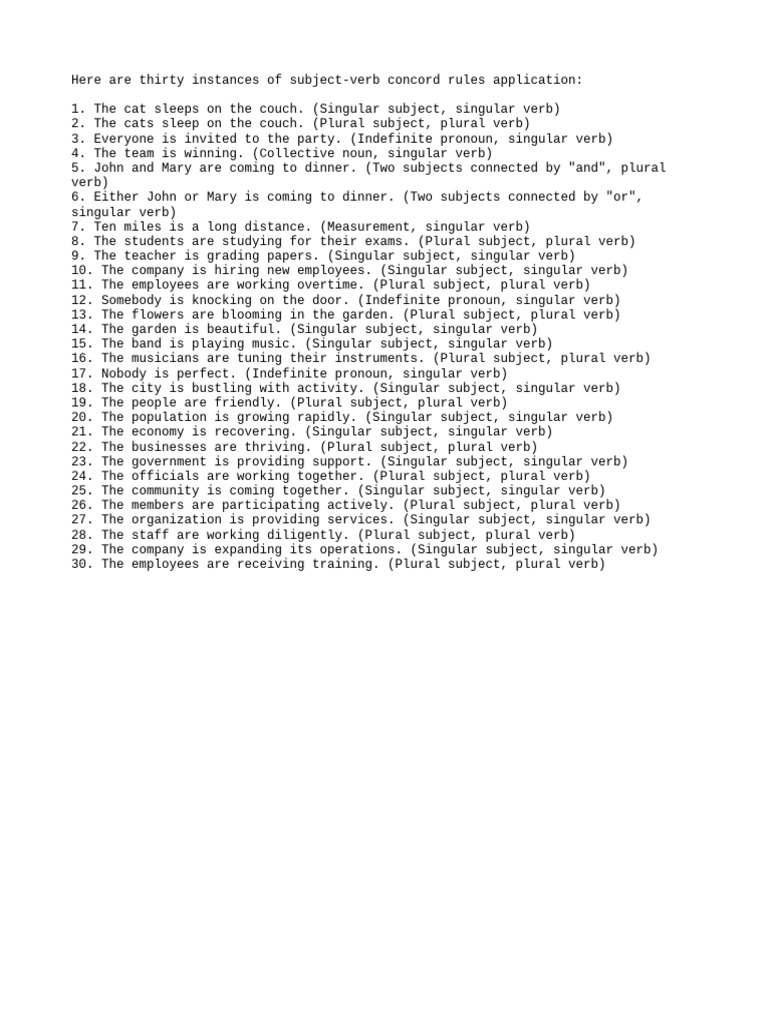 Subject-Verb Concord Examples | PDF