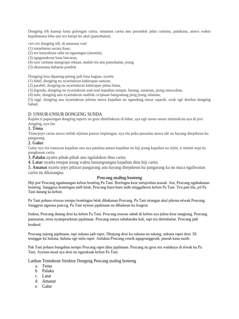 Materi Dongéng, Aksara Sunda, Diskusi, Puisi | PDF
