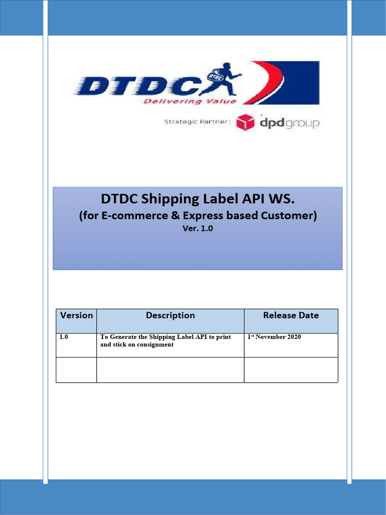 2.2 DTDC Shipping Label API | PDF | Web Service | Json