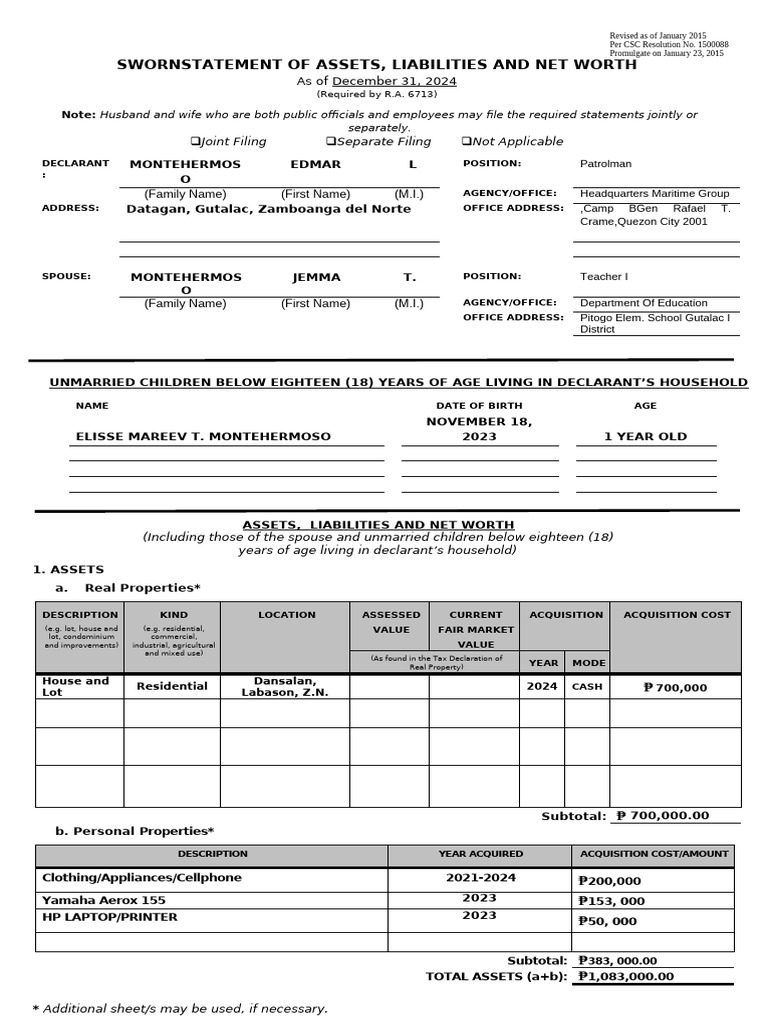 Saln Form Back To Back 2 Mapun | PDF | Economies | Money