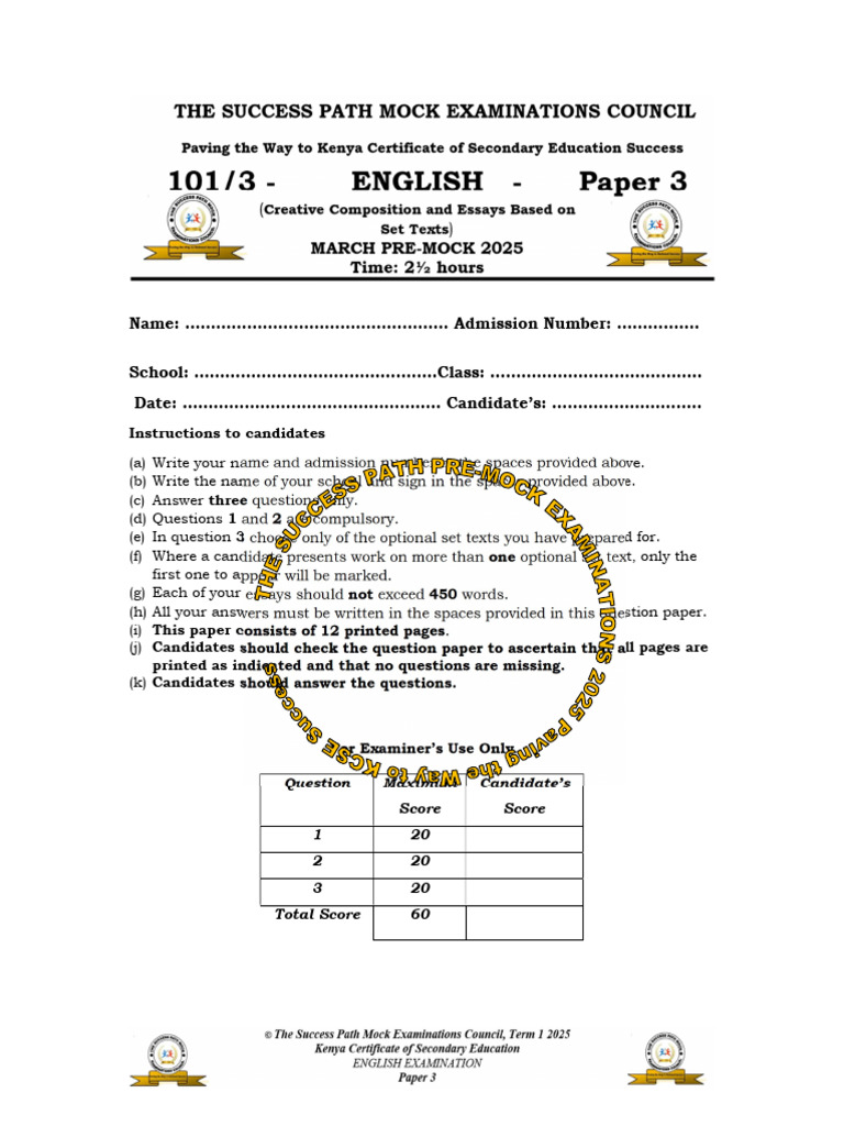 Pre-Mock English PP3 QS 2025 | PDF