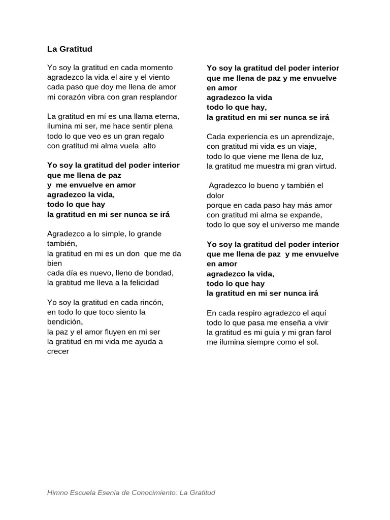 La Gratitud Canción EEC | PDF