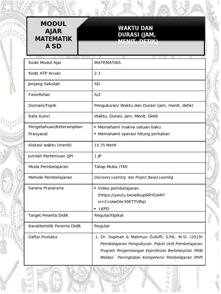 Modul Pengukuran Waktu Kelas 2b Fix | PDF