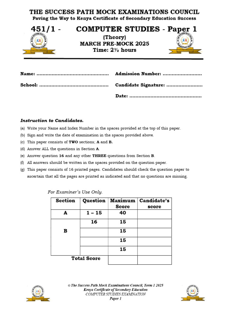 Computer Studies PP1 Pre-Mock 2025 | PDF | Waves | Computing