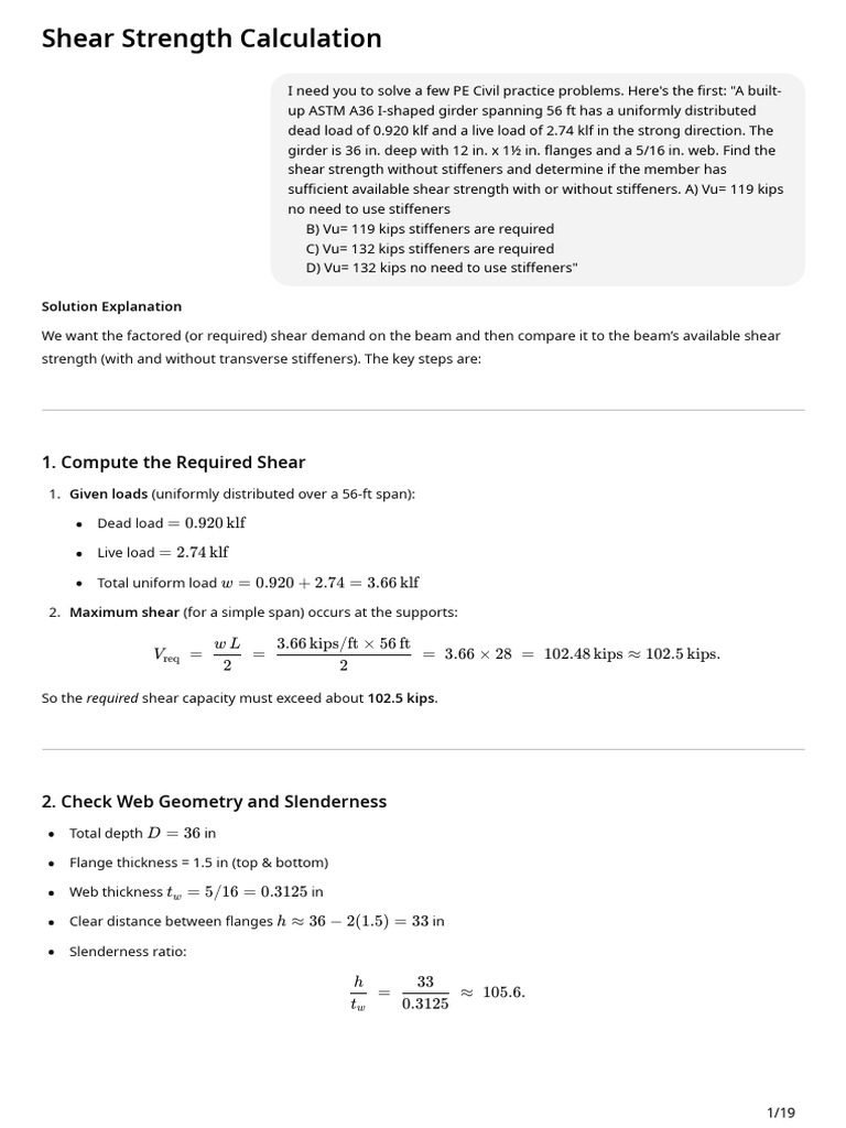 Shear Strength Calculation | PDF | Column | Screw