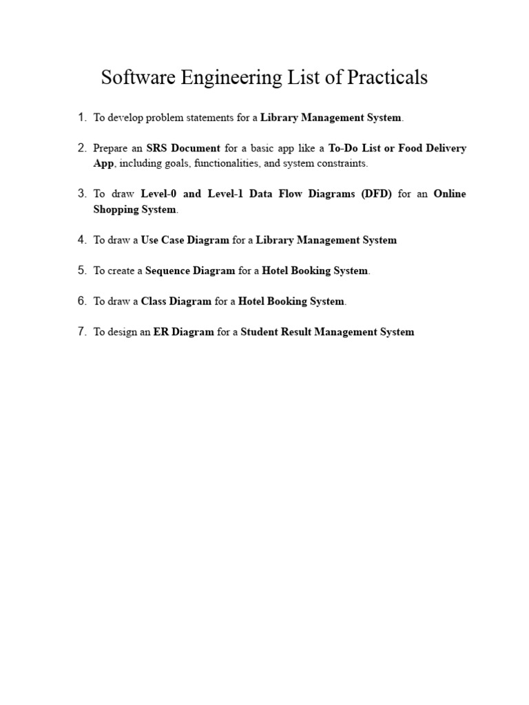Software Engineering List of Practicals | PDF