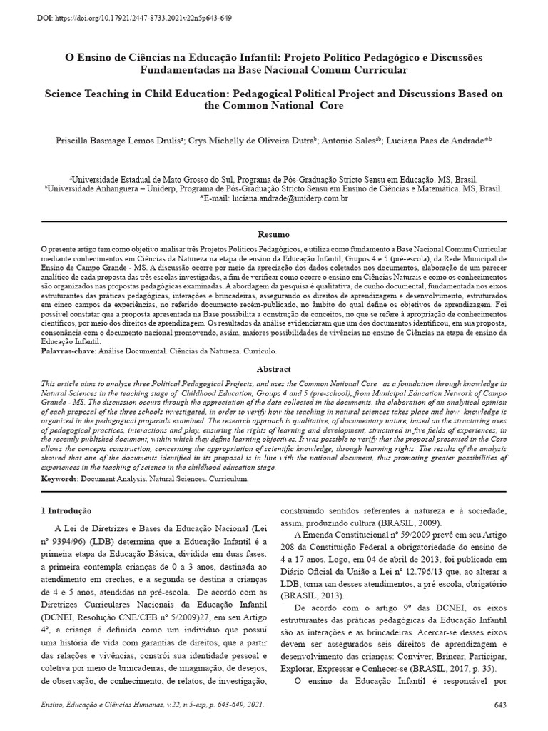 06+ +O+Ensino+de+Ciências+ +8441 | PDF | Pré-escola | Aprendizado