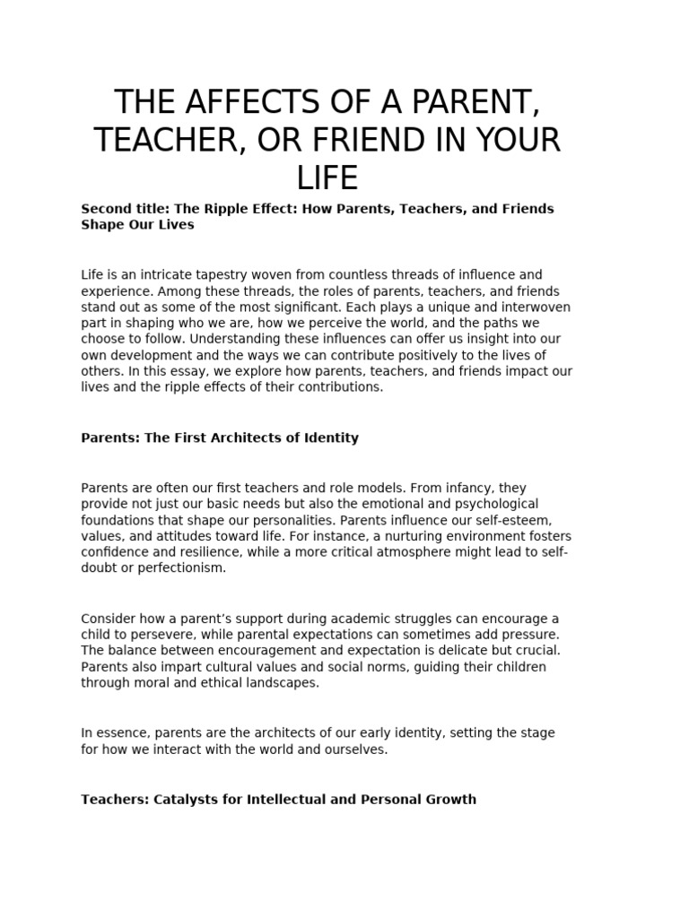 Influences of Parents, Teachers, and Friends | PDF | Teachers | Friendship