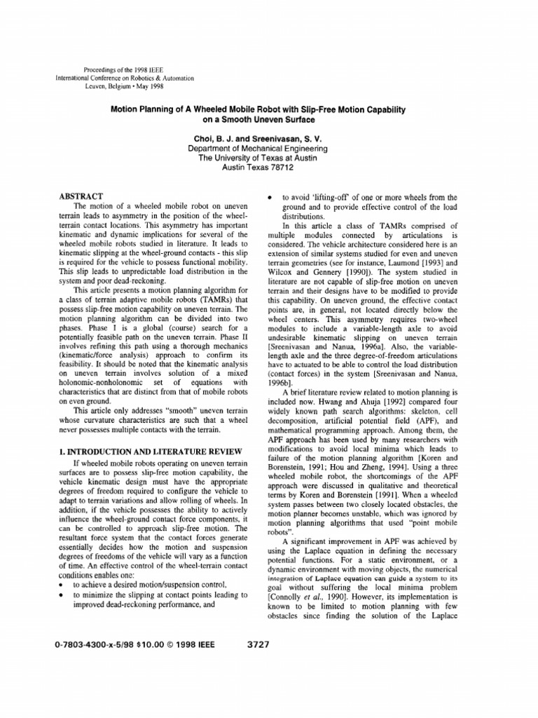 Motion Planning of A Wheeled Mobile Robot With Slip-Free Motion ...