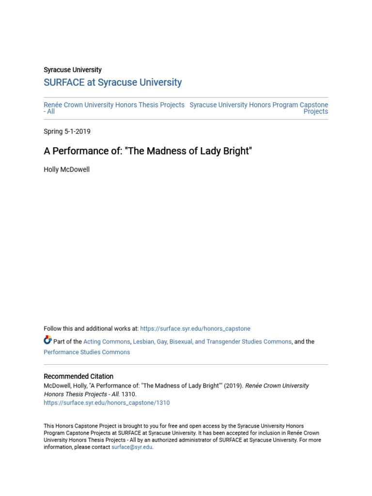 A Performance Of_ the Madness of Lady Bright | PDF