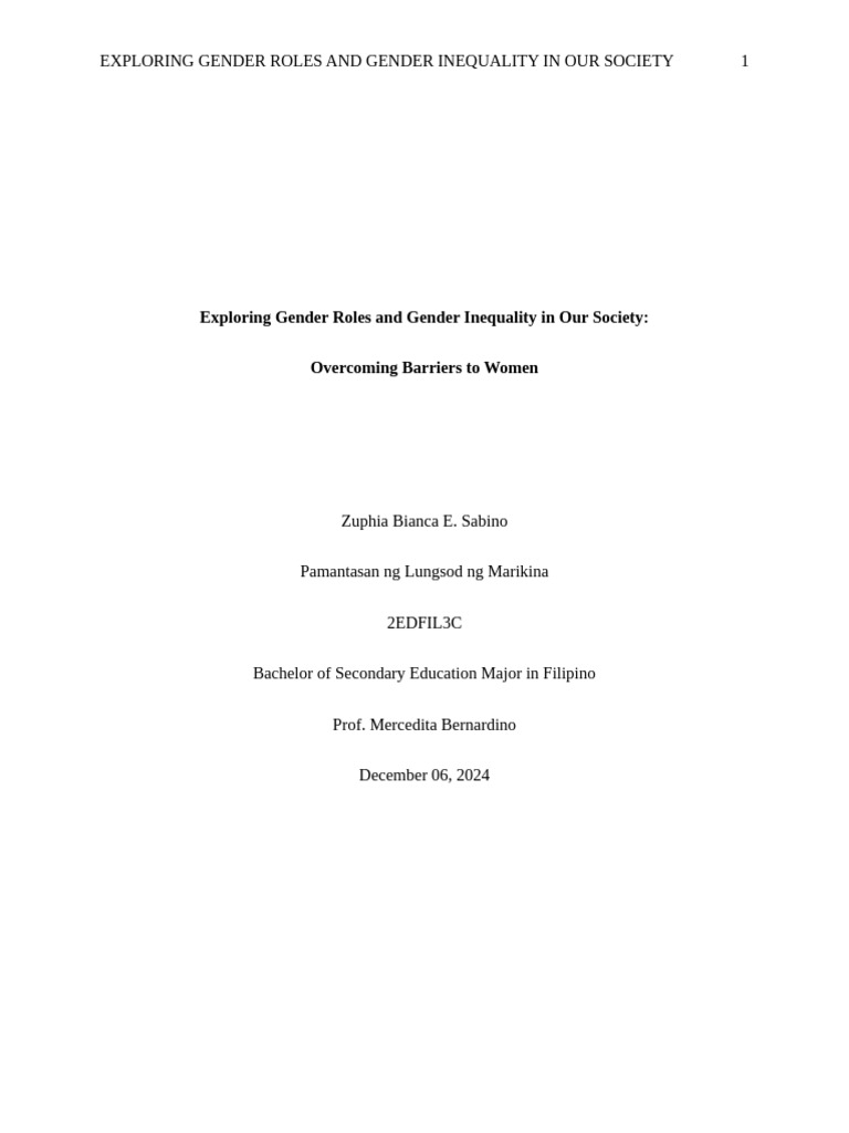 Exploring Gender Roles and Gender Inequality in Our Society | PDF ...