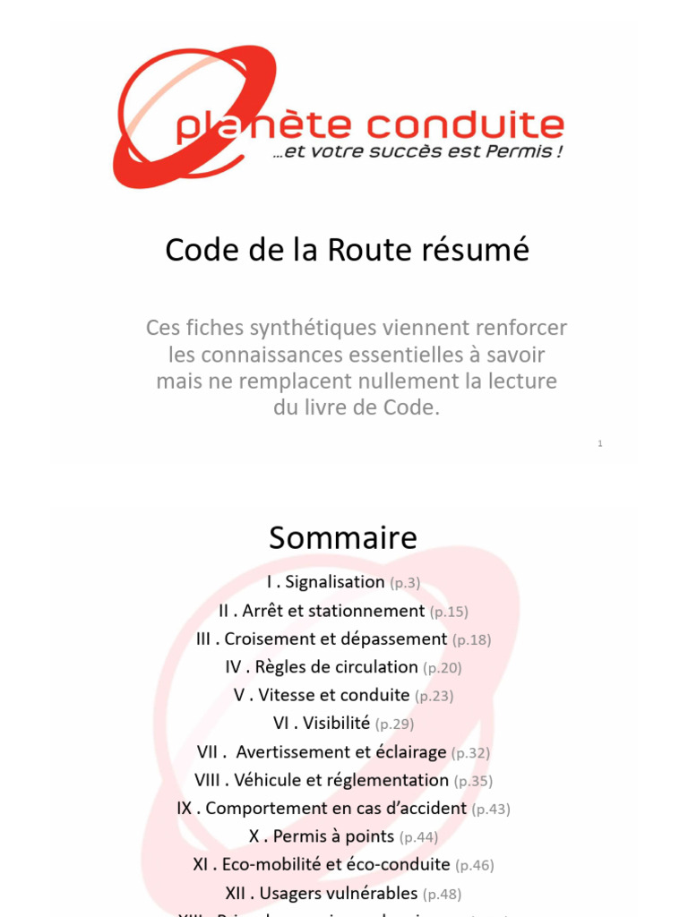 Résumé du Code de la Route | PDF | Feu de circulation | Système anti ...