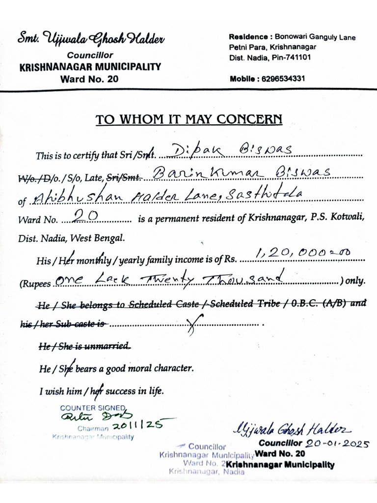 Income Certificate by Councilor | PDF