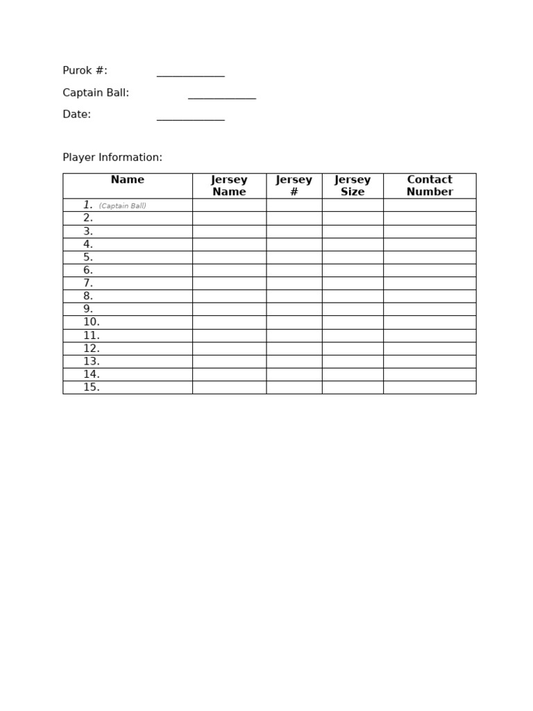 Basketball Lineup Form Template | PDF