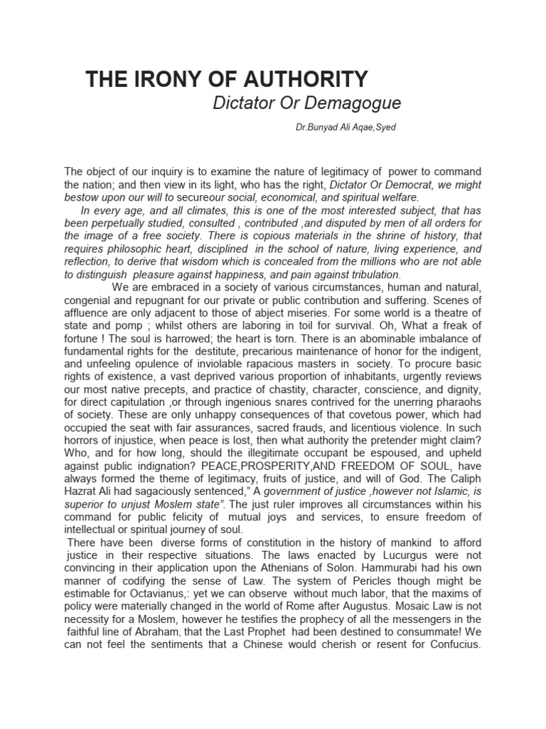 The Irony of Authority Dictator or Demagogue | PDF