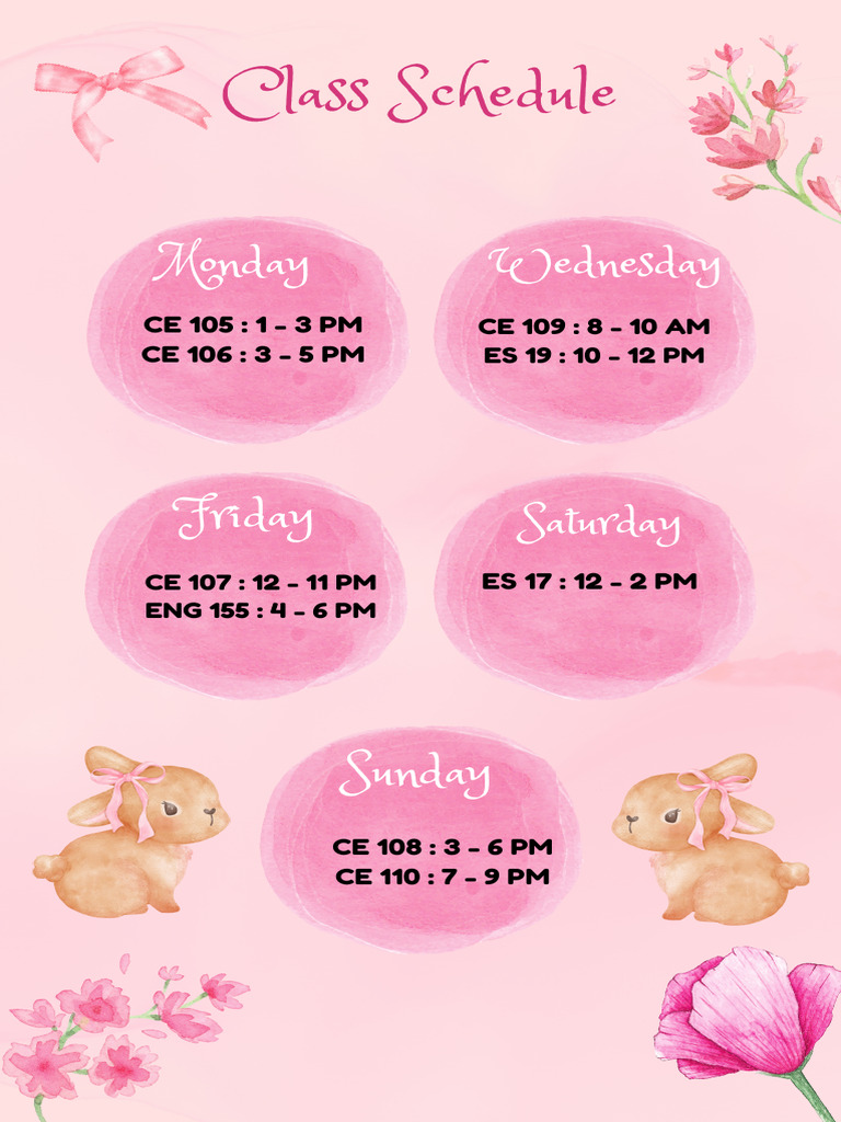 Pink Minimalist Class Schedule Instagram Story | PDF