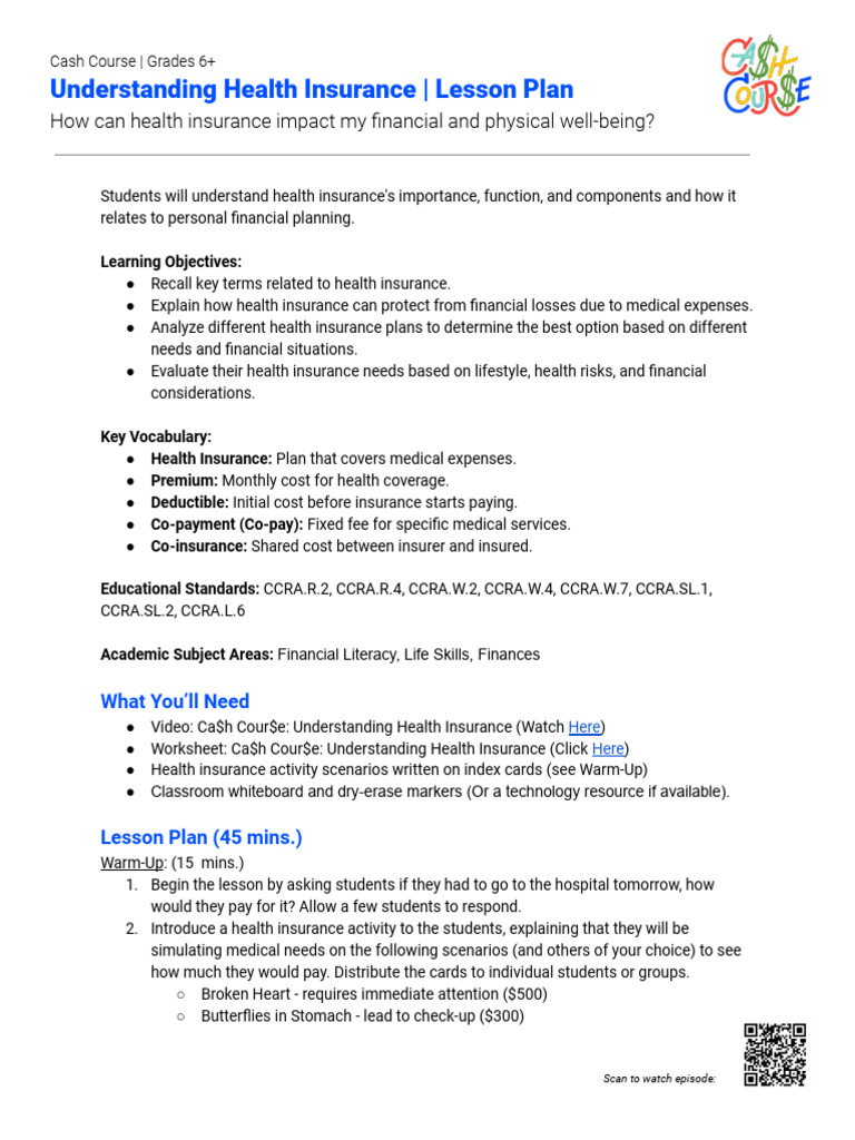 Understanding_Health_Insurance___Lesson_Plan | PDF | Insurance | Deductible
