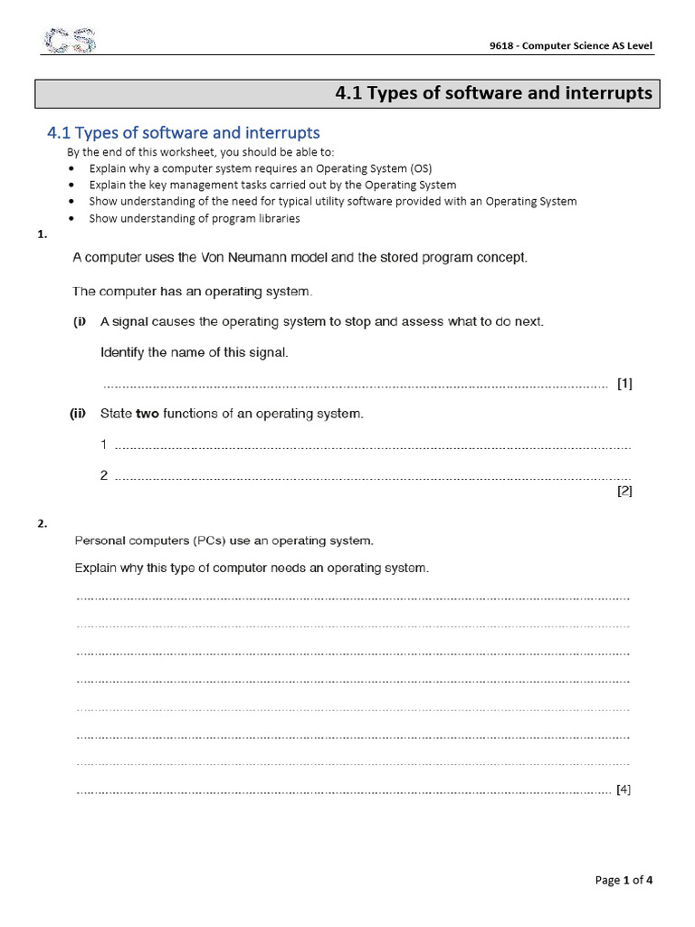 4.1 - Worksheet - 1 - Software | PDF
