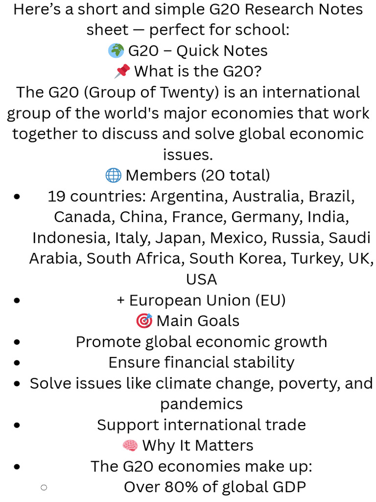 What and How Does The G20 Work Notes | PDF