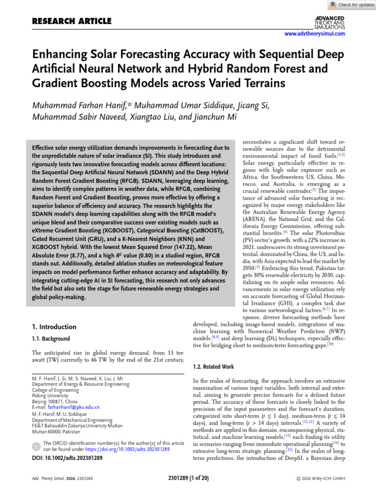 Enhancing Solar Forecasting Accuracy with Sequential Deep Artificial Neural Network and Hybrid ...