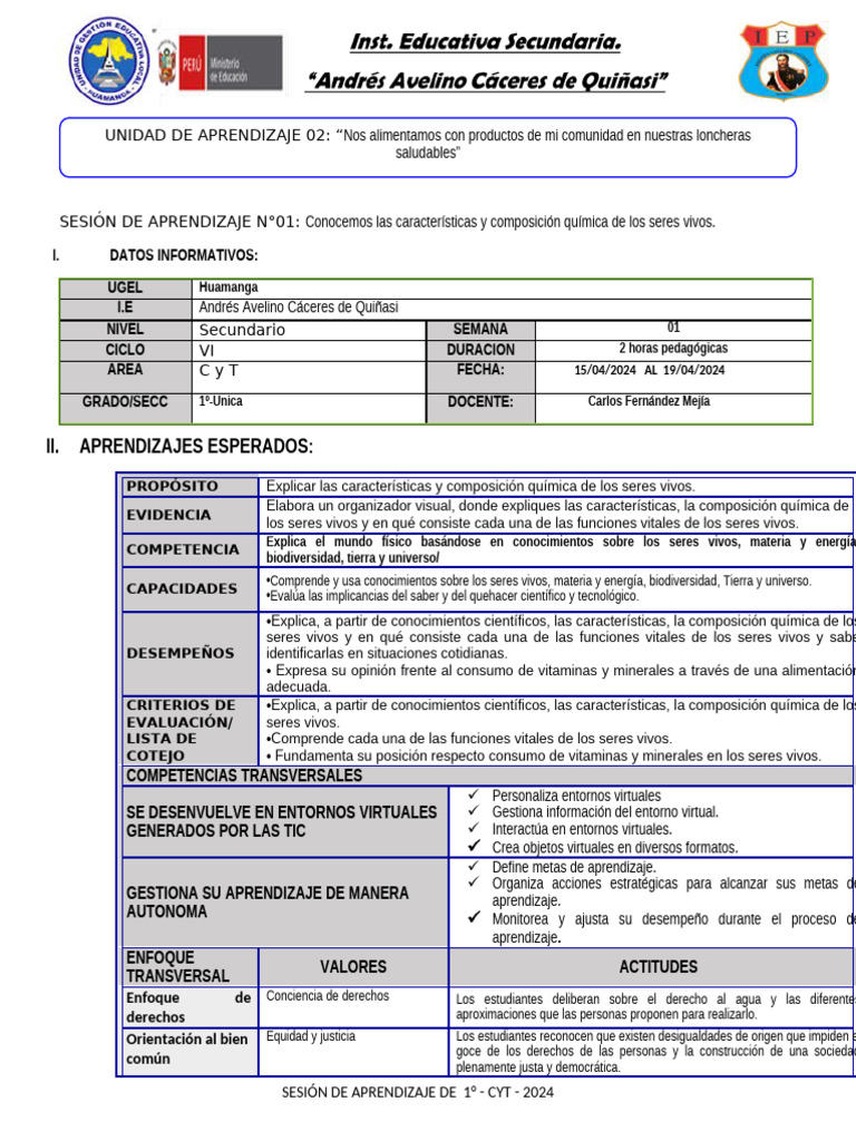 A 1º Ses Act 1 Cyt U2 | PDF | Aprendizaje | Justicia