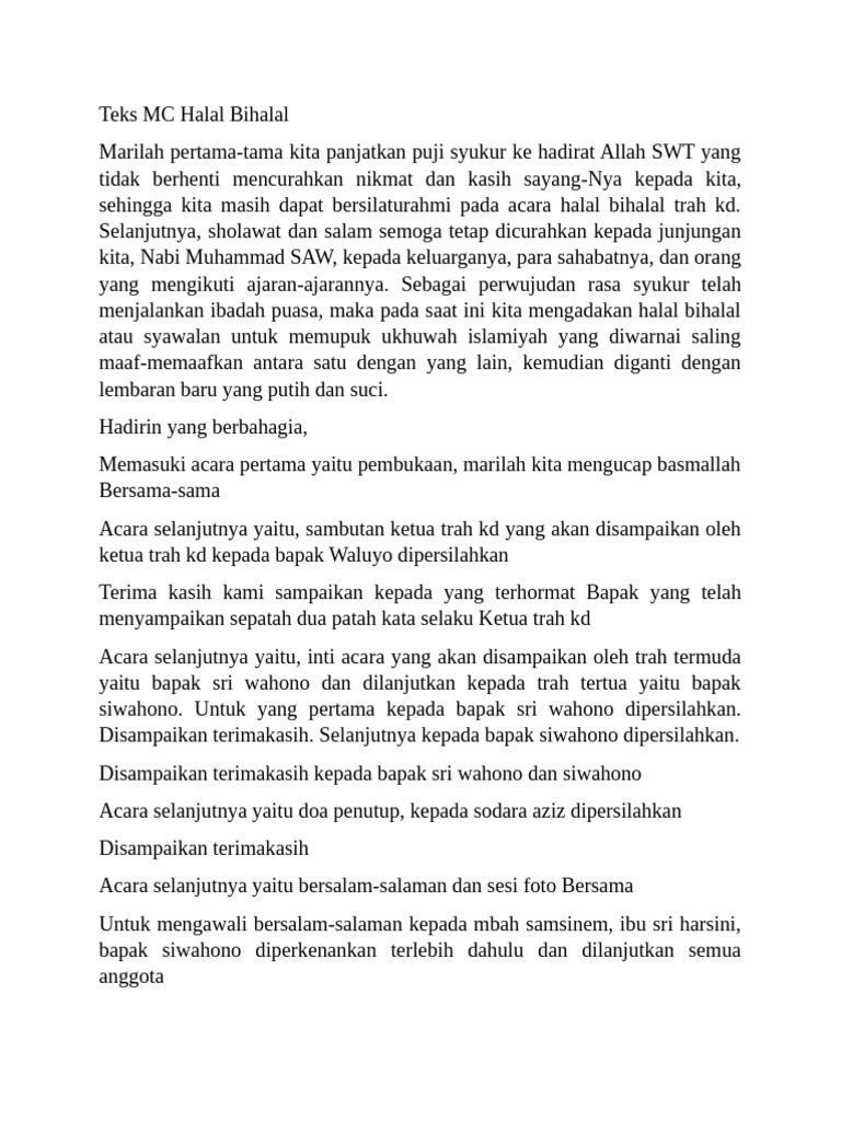 Mc Acara Halal Bihalal Trah Kd Pdf