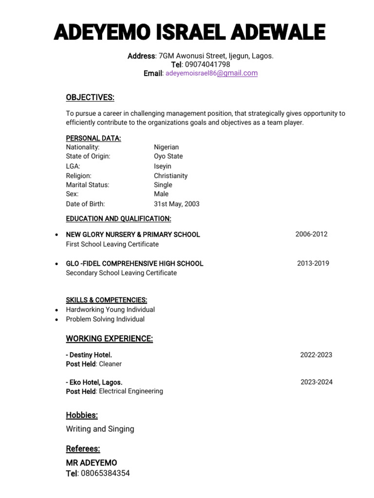 Adeyemo Israel Adewale: Objectives | PDF