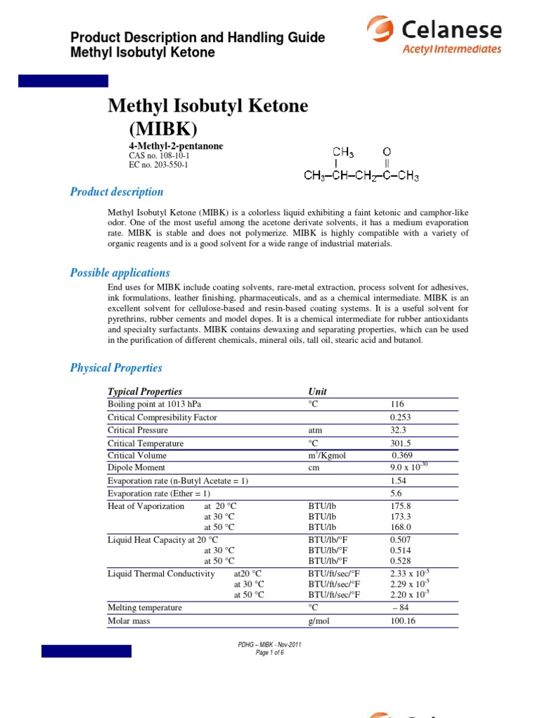 Product Description and Handling Guide Methyl Isobutyl Ketone | PDF ...