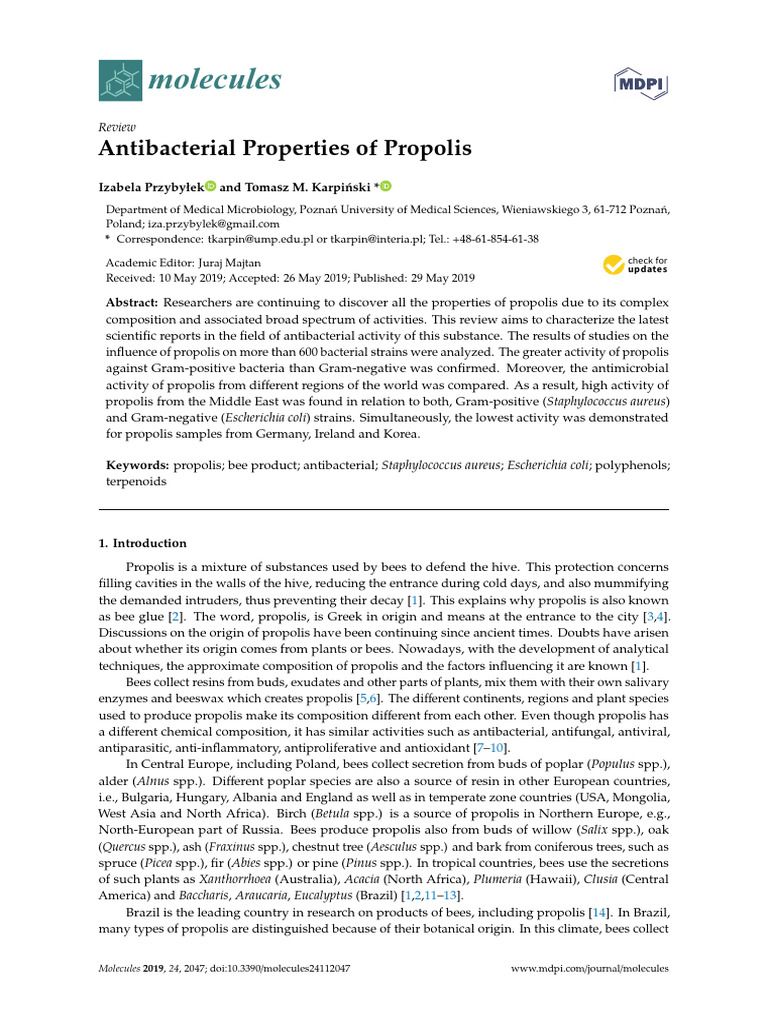 Antibacterial Properties of Propolis | PDF | Antimicrobial | Microbiology