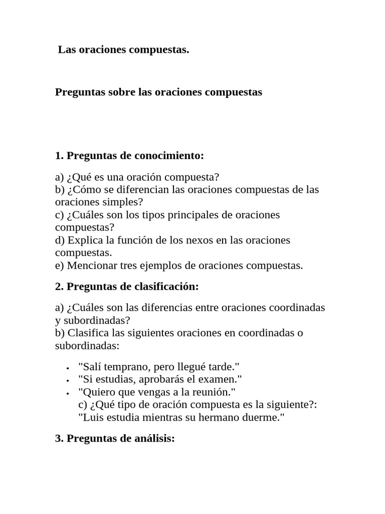 Guía sobre oraciones compuestas | PDF
