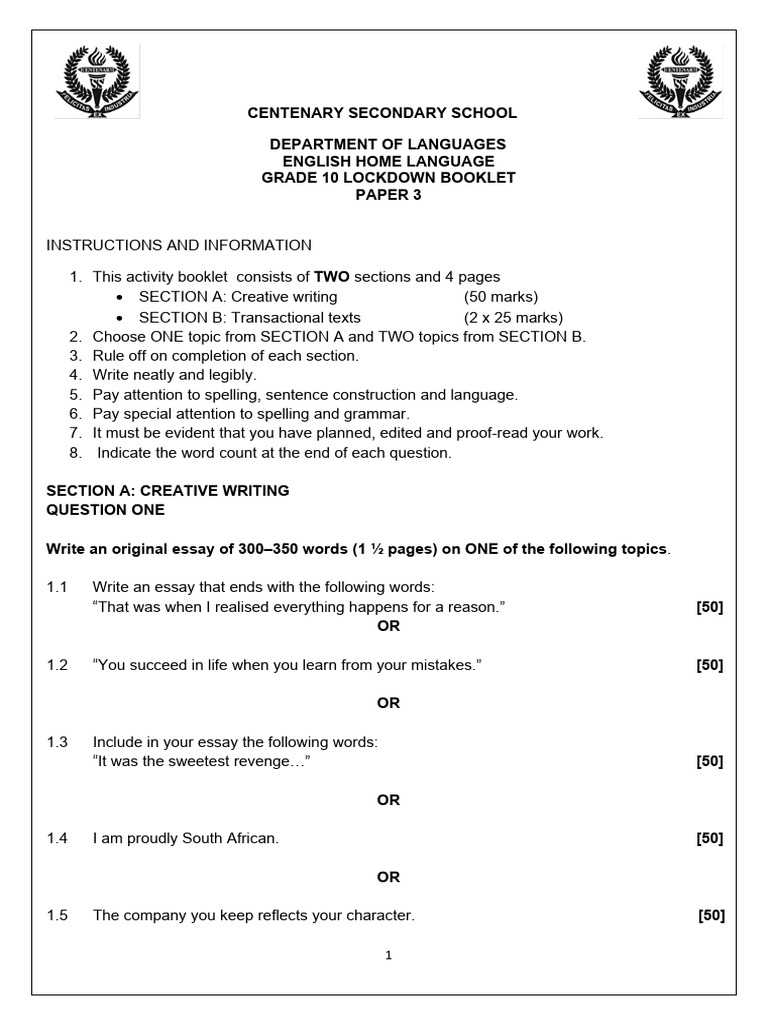 Grade 10 English Paper 3 Guidelines | PDF | Linguistics | Cognition