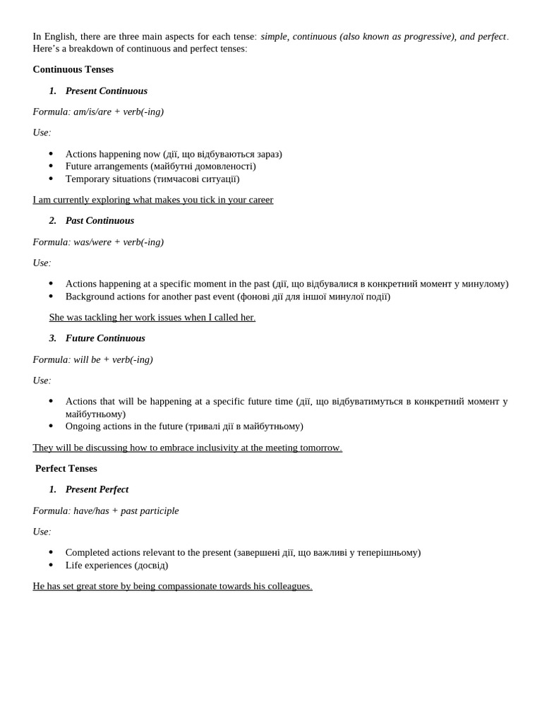 Understanding English Tenses Explained | PDF | Perfect (Grammar ...
