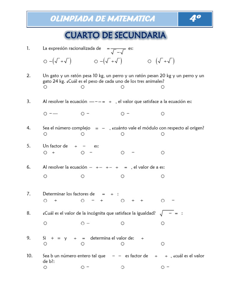 4º Preguntas Olimpiadas de Matematica Primera Fase | PDF | Ecuaciones | Matemáticas