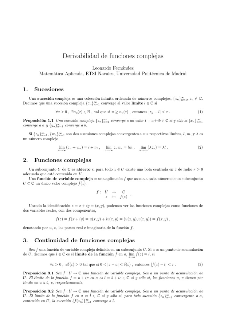 Derivabilidad de Funciones Complejas | PDF | Función holomorfa | Derivado