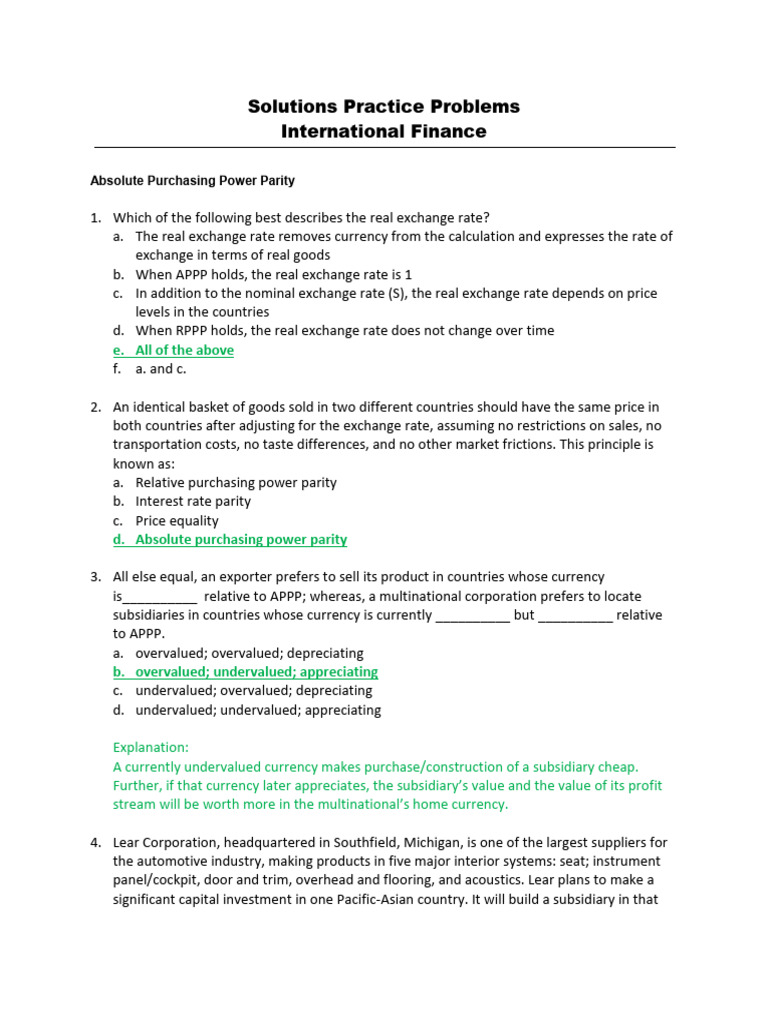Solutions Practice Problems - APPP | PDF | Purchasing Power Parity | Exchange Rate