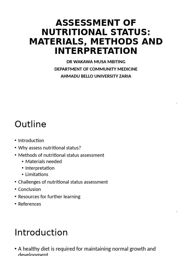 Assessment of Nutritional Status-Materials, Methods and Interpretation ...