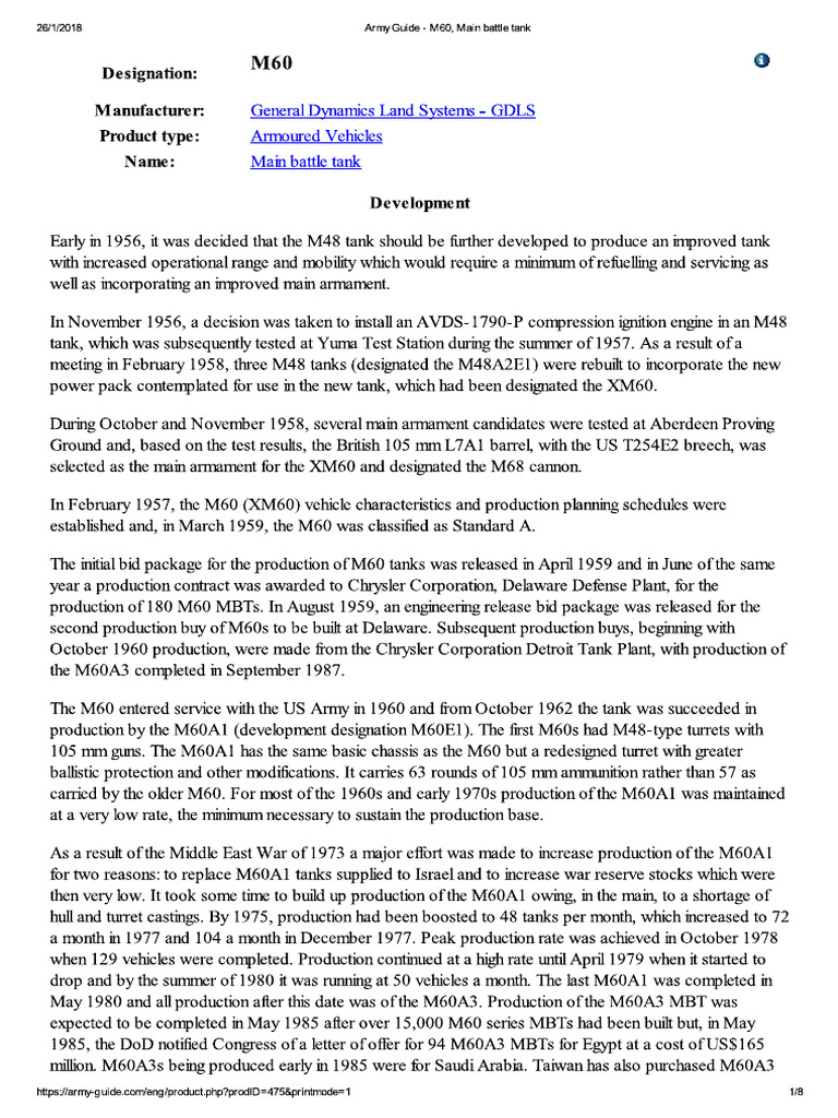 1 - Army Guide - M60, Main Battle Tank | PDF