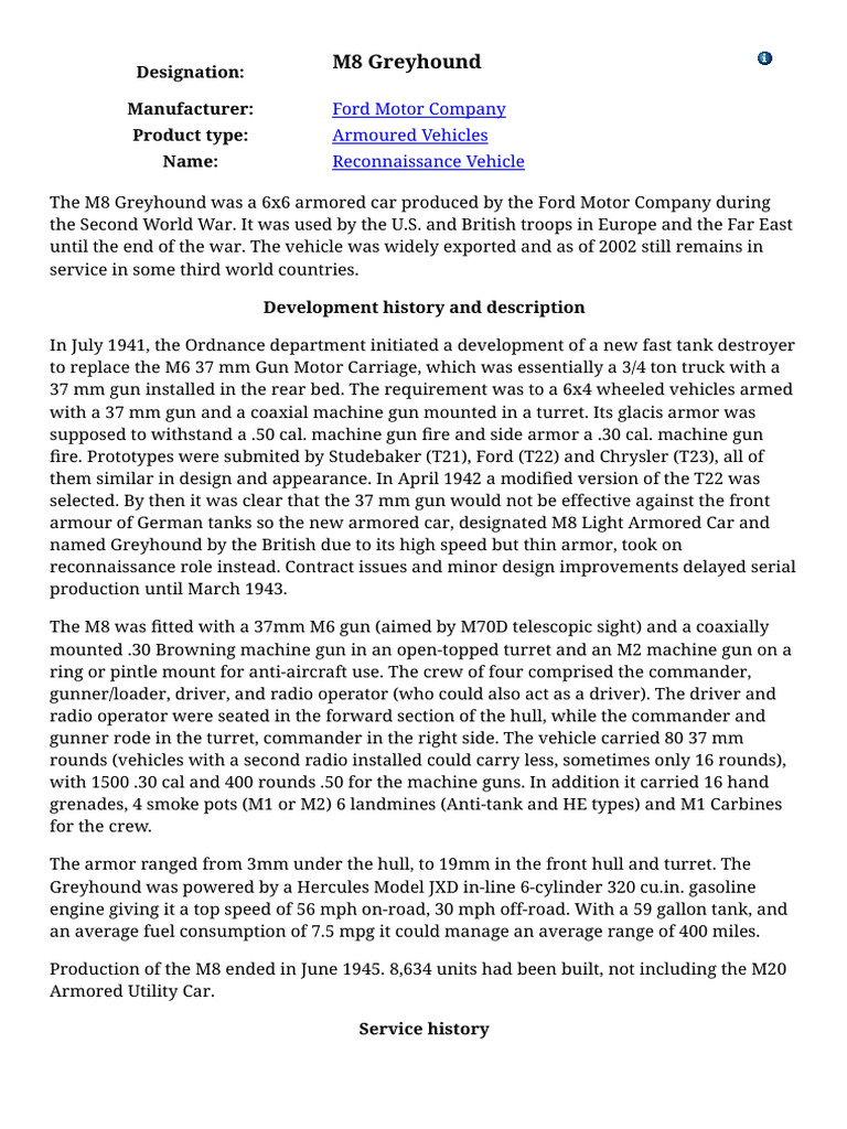 1 - Army Guide - M8 Greyhound, Reconnaissance Vehicle | PDF | Armoured Fighting Vehicles ...