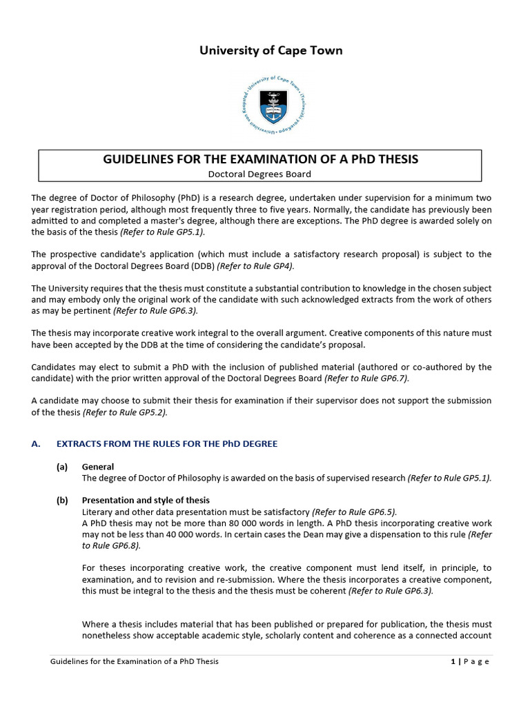 PhD Thesis Examination Guidelines | PDF | Thesis | Doctor Of Philosophy