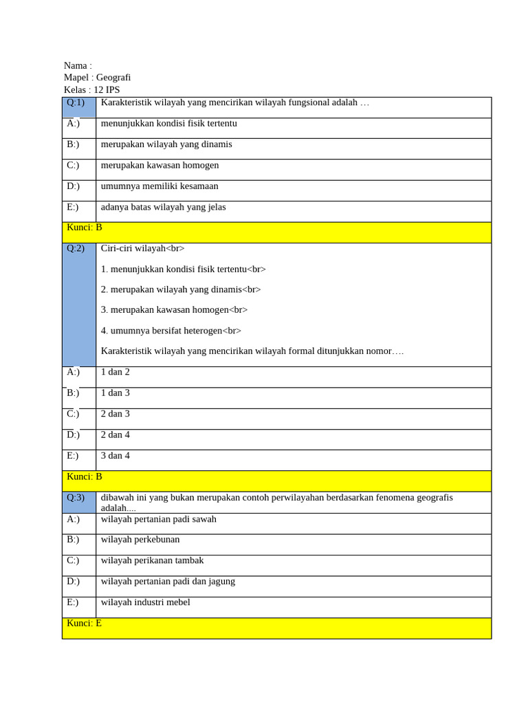 Soal PAS Ganjil Geo Kelas XII TP 2022-2023 | PDF