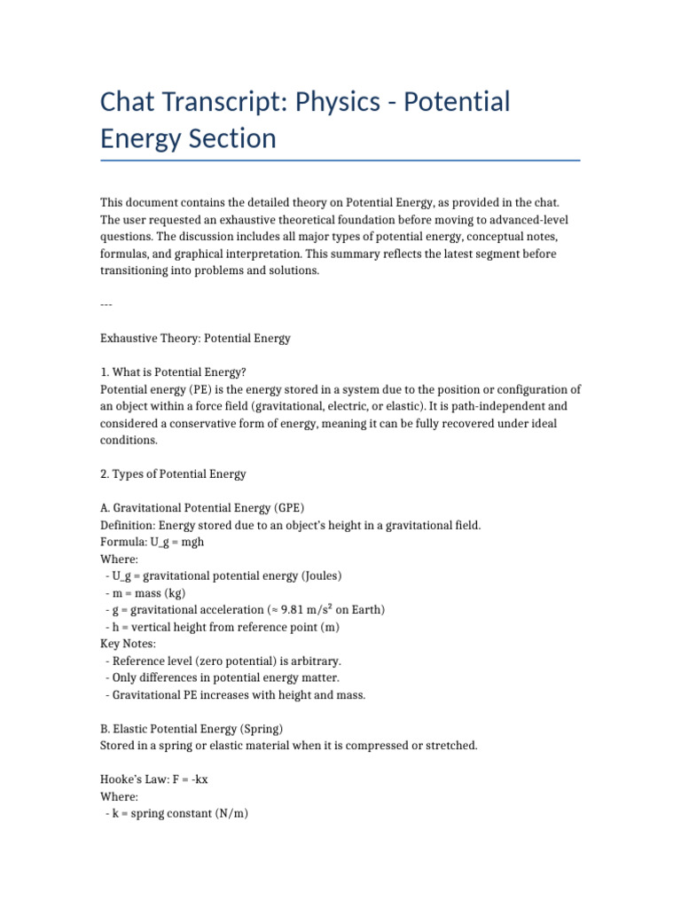 Physics Potential Energy Theory | PDF