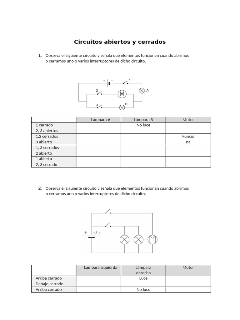 Ejercicios Circuitos Abiertos y Cerrados | PDF