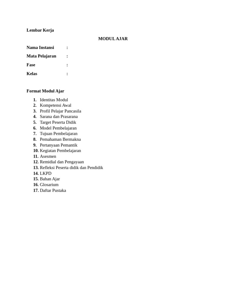 Lembar Kerja Pembuatan Modul Ajar | PDF