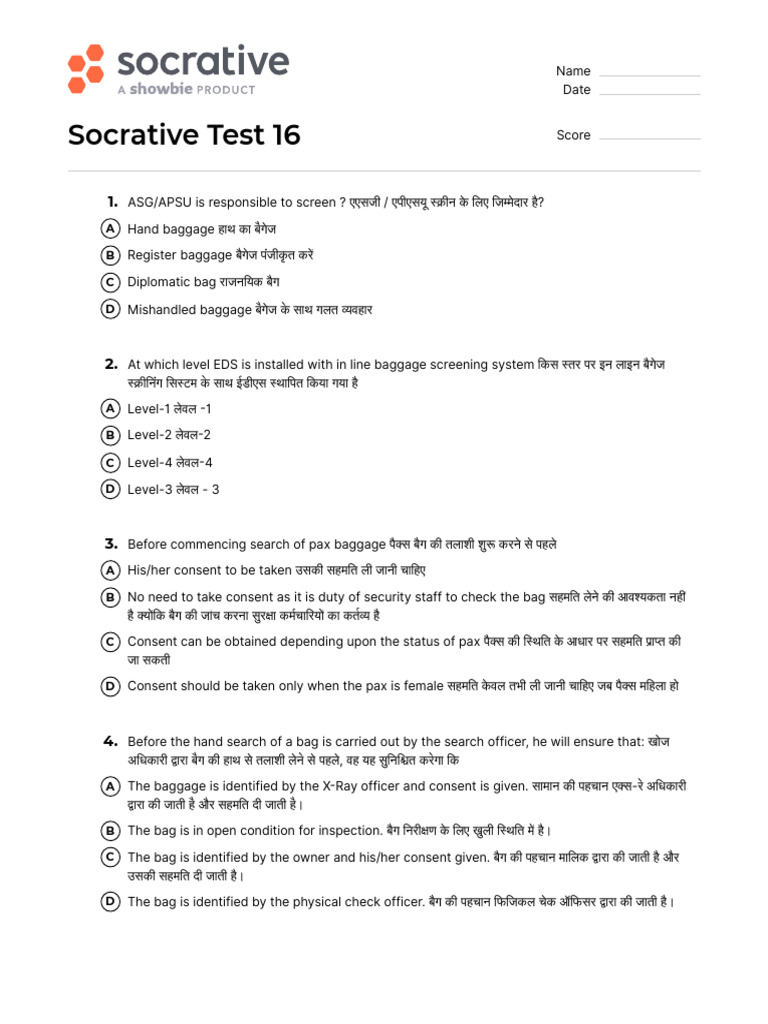 Quiz_Socrative Test 16 | PDF