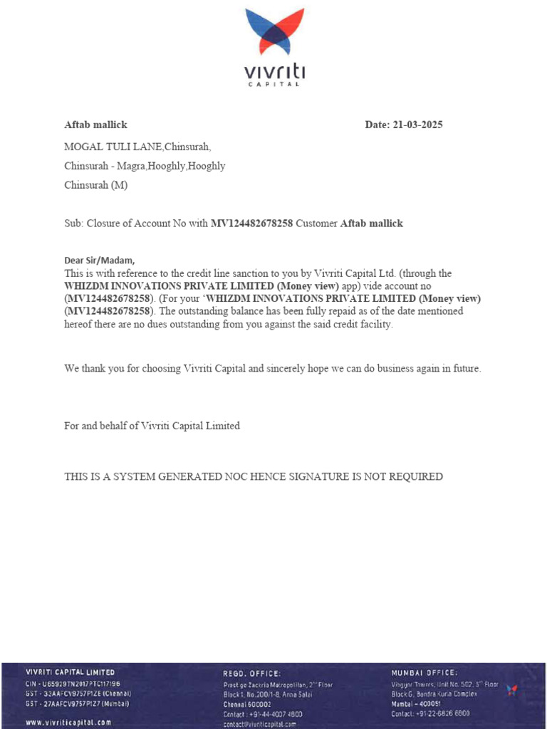 Aftab Mallick - NOC | PDF