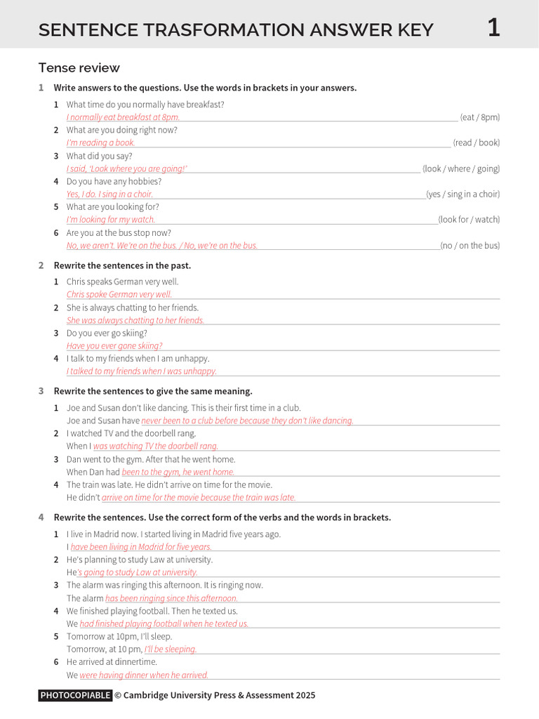 Sentence Transformation Exercises & Answers | PDF | Question | Linguistics
