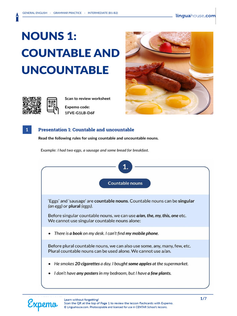Nouns 1 Countable and Uncountable British English Teacher B1 B2 | PDF